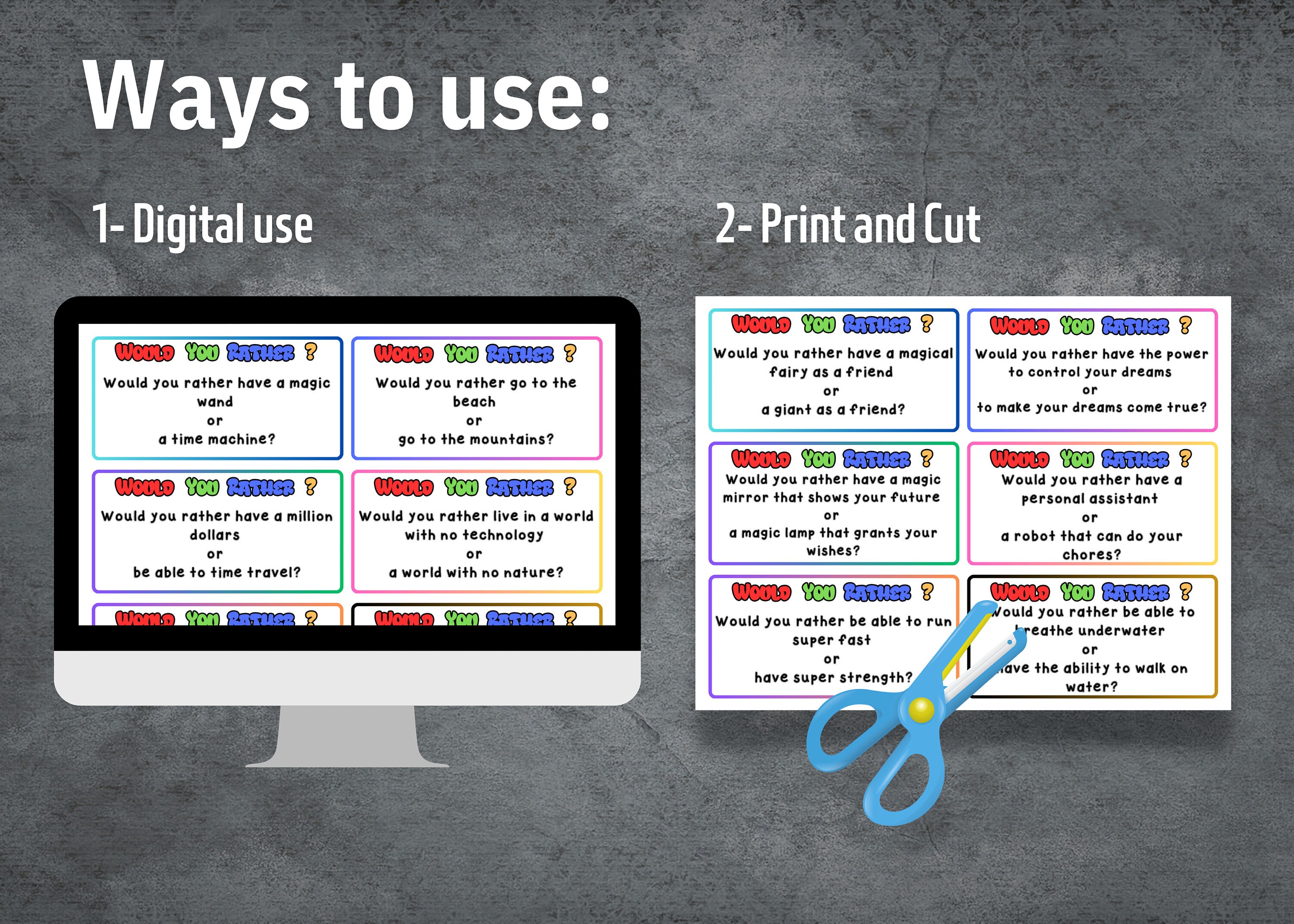 Would You Rather, Would You Rather for Kids, Printable Card Game, Kids ...