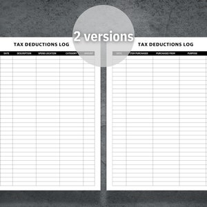 Tax Deductions Log, Financial Planner, Business Tax Log, Purchase ...