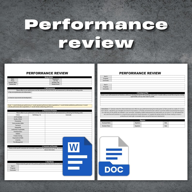 Performance Review Template, Printable Performance Review Form, Human ...