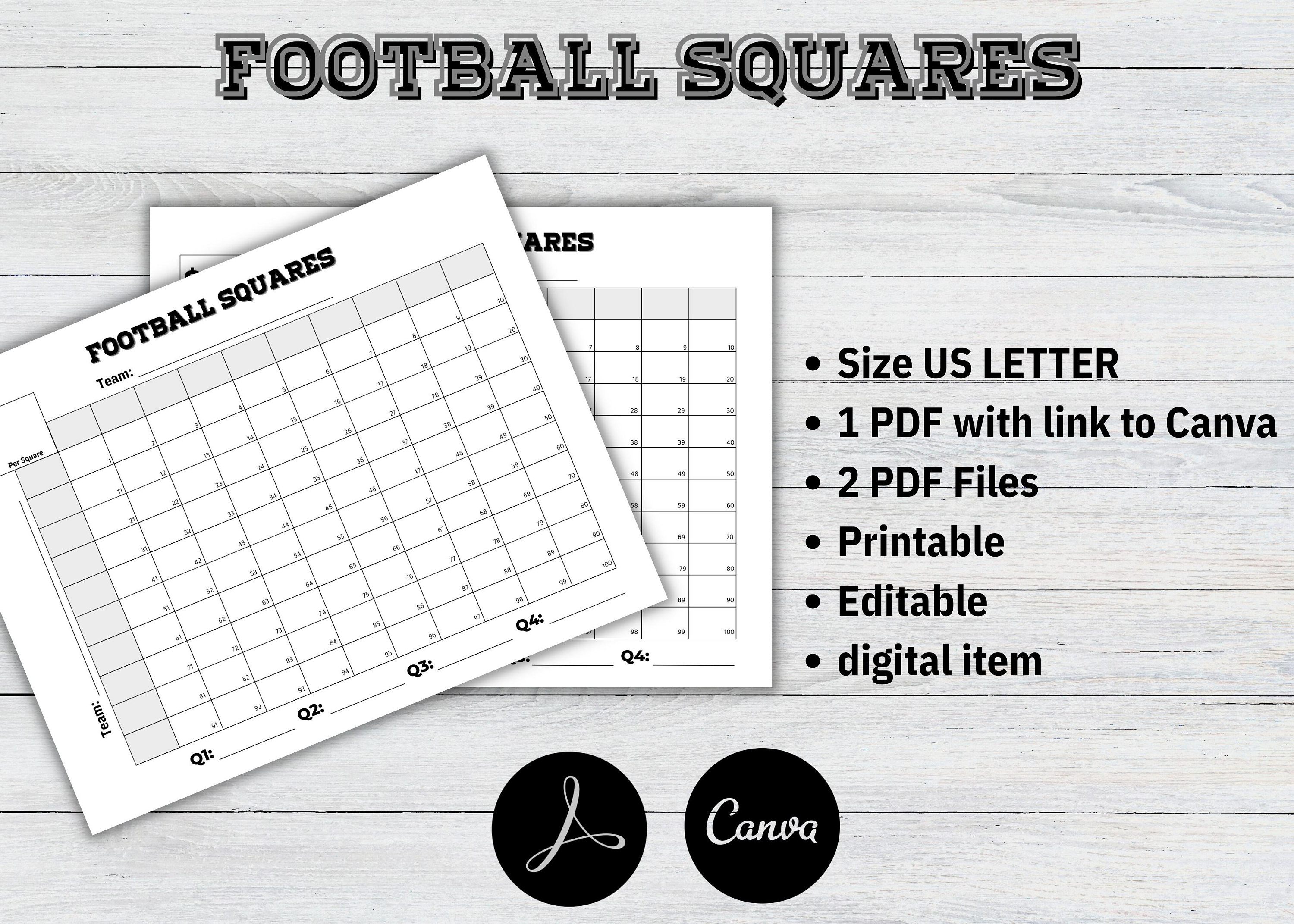 Football Squares, Football Betting Game, Football Square Grid, Football ...