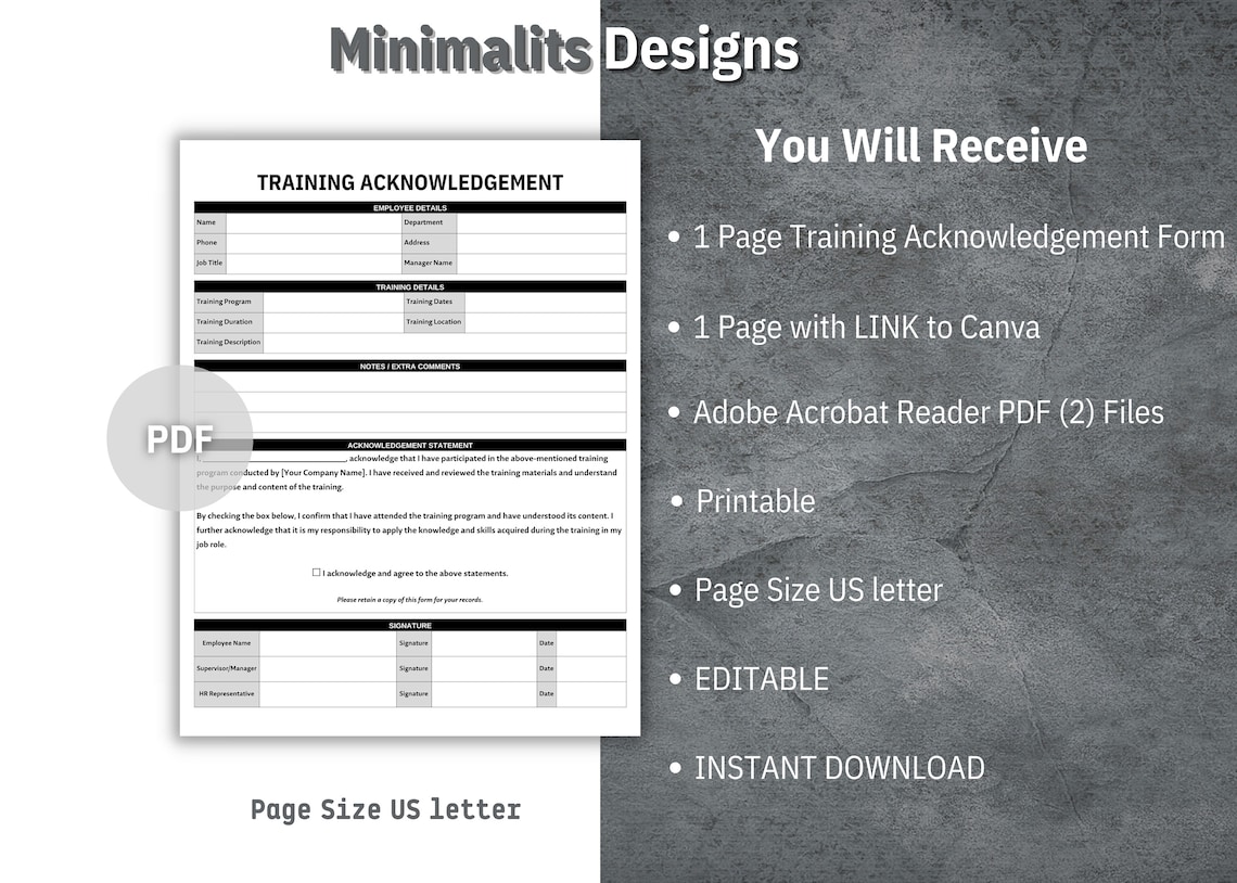 Training Acknowledgement Form, Printable Training Templates, HR ...