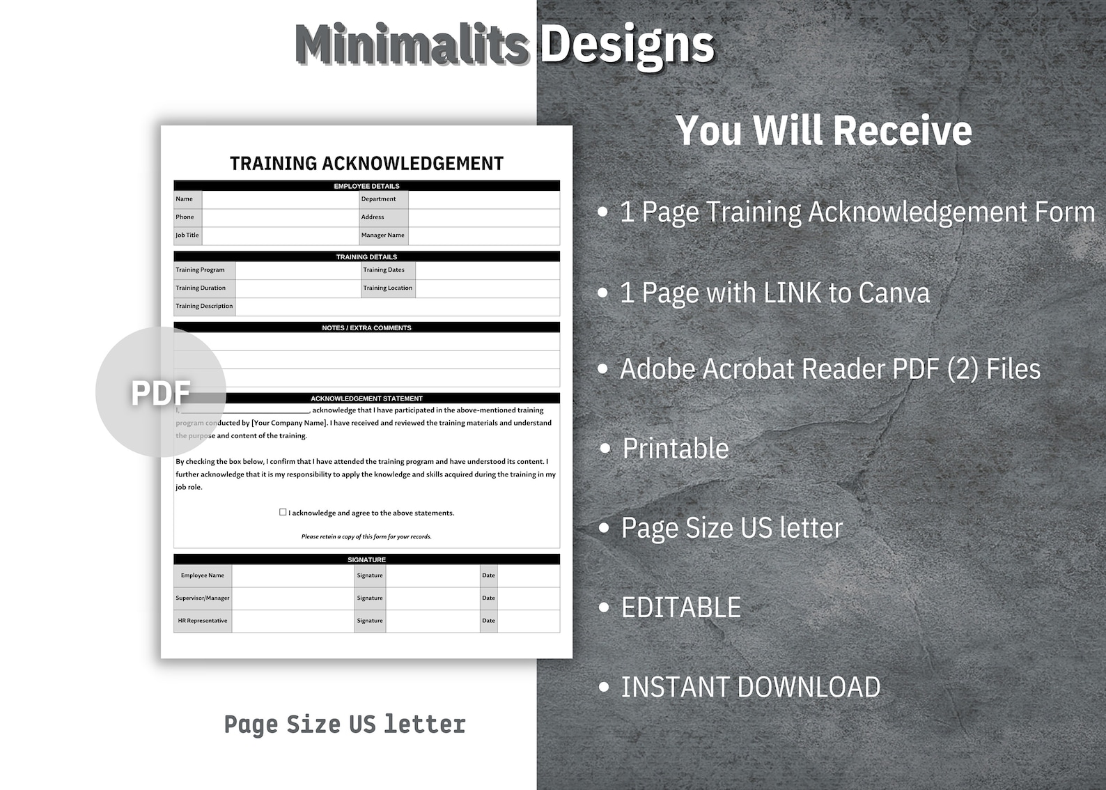 Training Acknowledgement Form, Printable Training Templates, HR ...