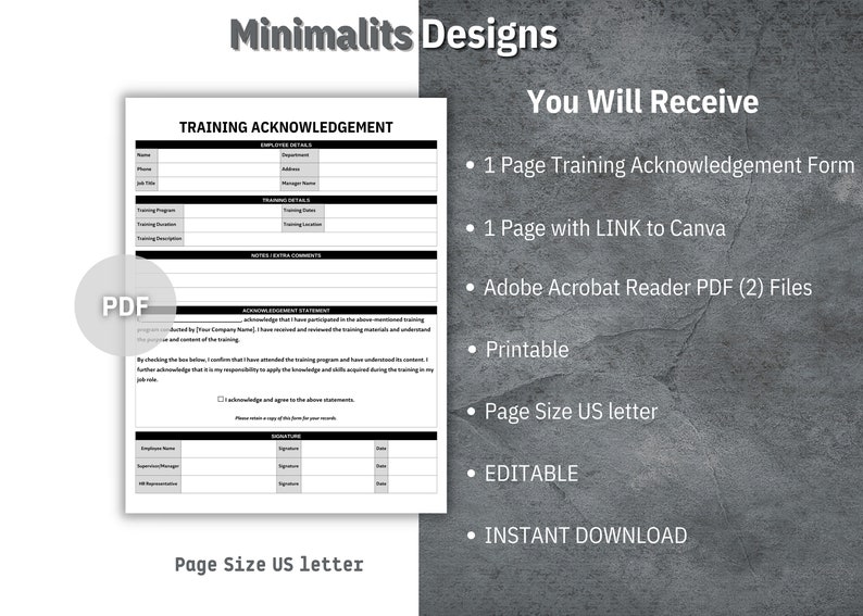 Training Acknowledgement Form, Printable Training Templates, HR ...
