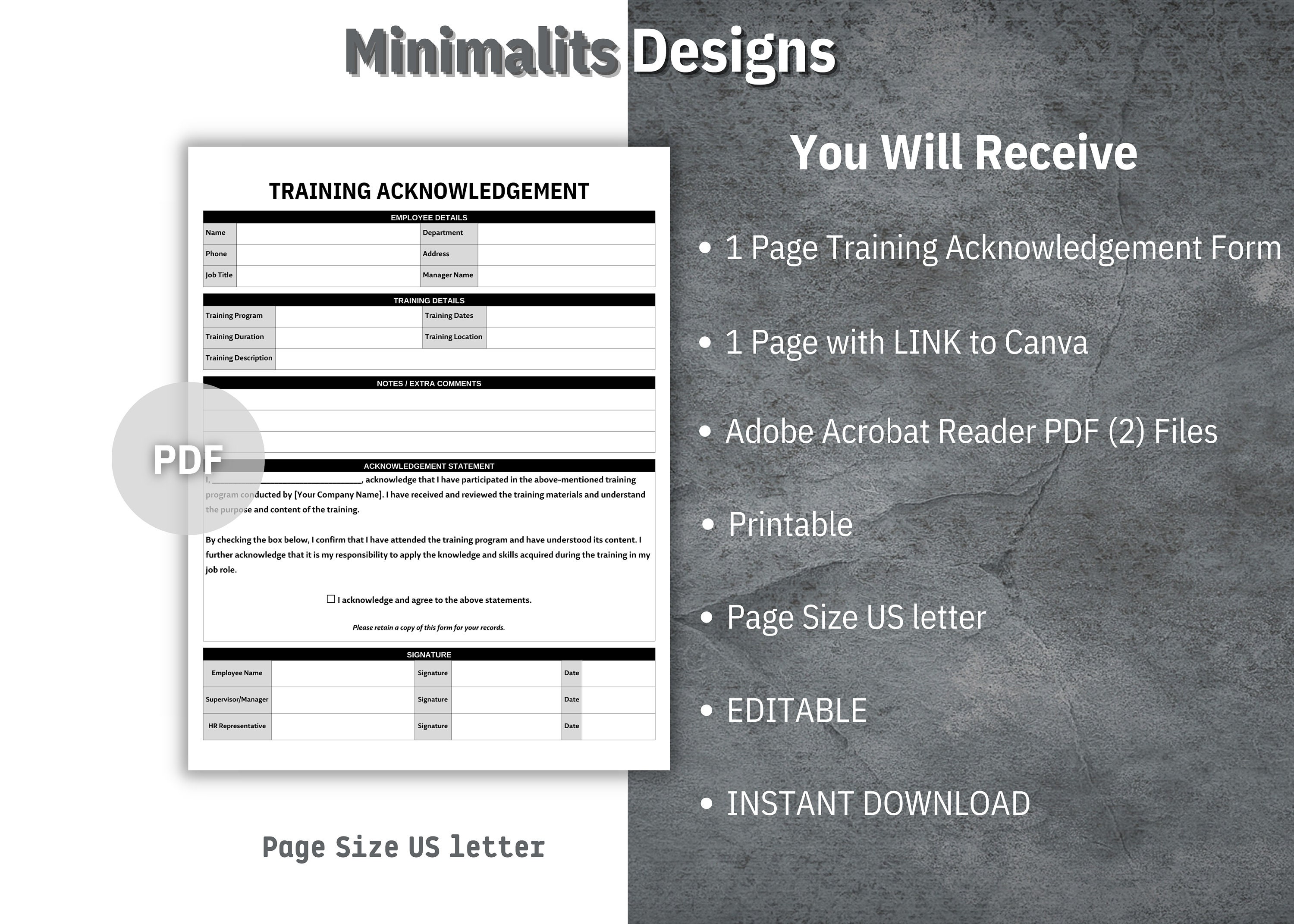 Training Acknowledgement Form, Printable Training Templates, HR ...