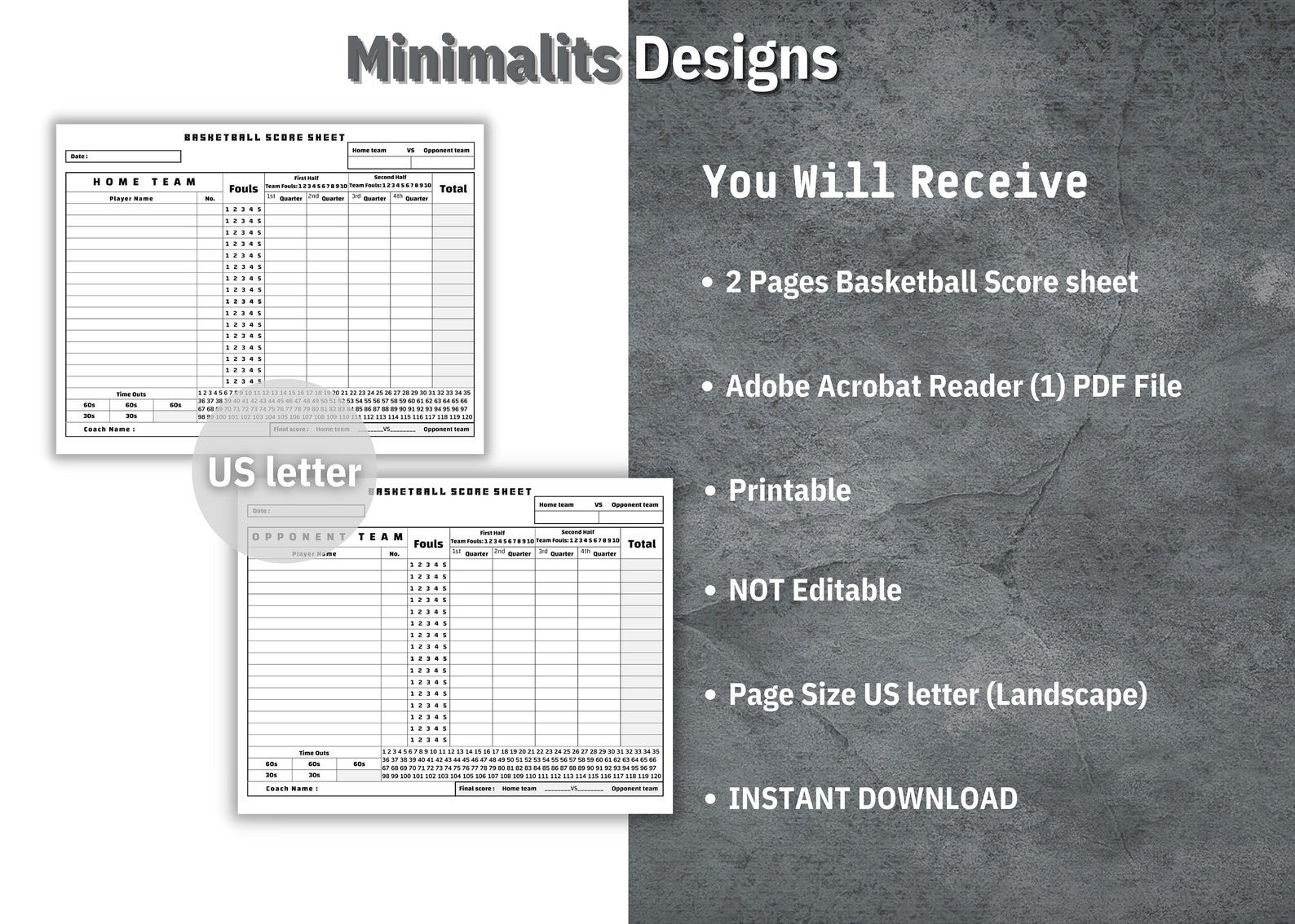 Basketball Score Sheet, Basketball Score Card, Printable Basketball ...
