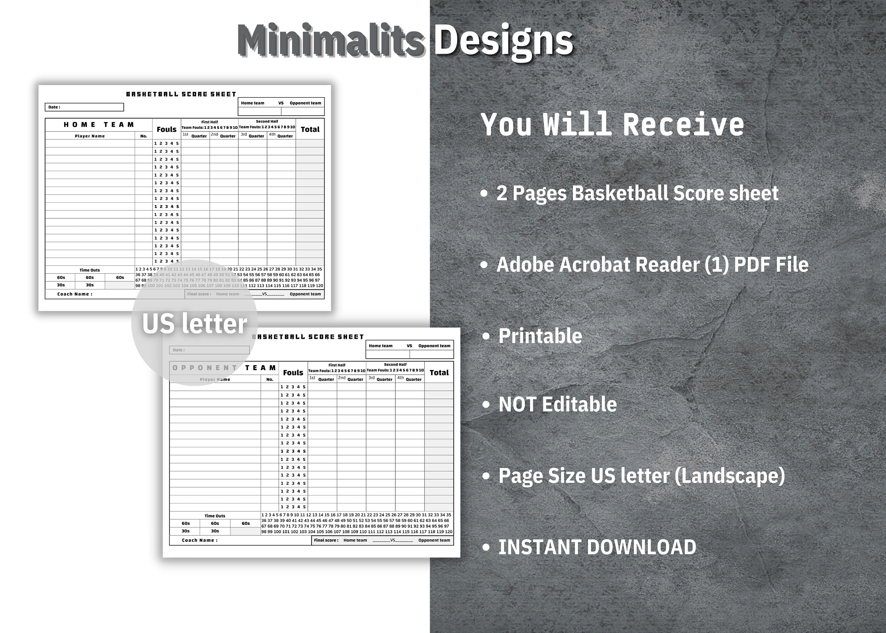 Basketball Score Sheet, Basketball Score Card, Printable Basketball ...