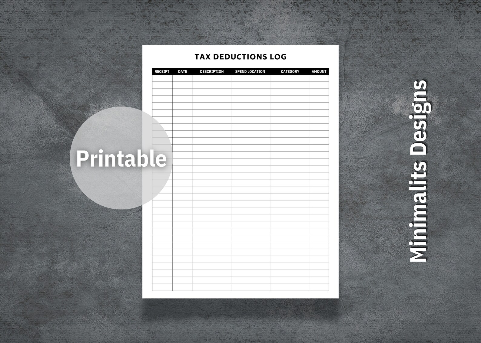 Tax Deductions Log, Financial Planner, Business Tax Log, Purchase ...