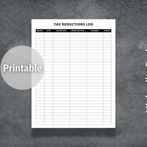 Tax Deductions Log, Financial Planner, Business Tax Log, Purchase ...