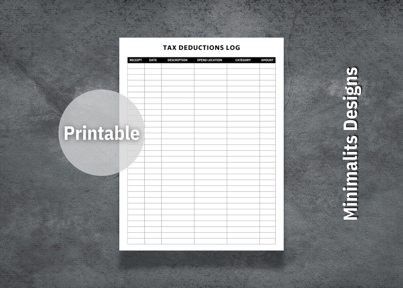 Tax Deductions Log, Financial Planner, Business Tax Log, Purchase ...