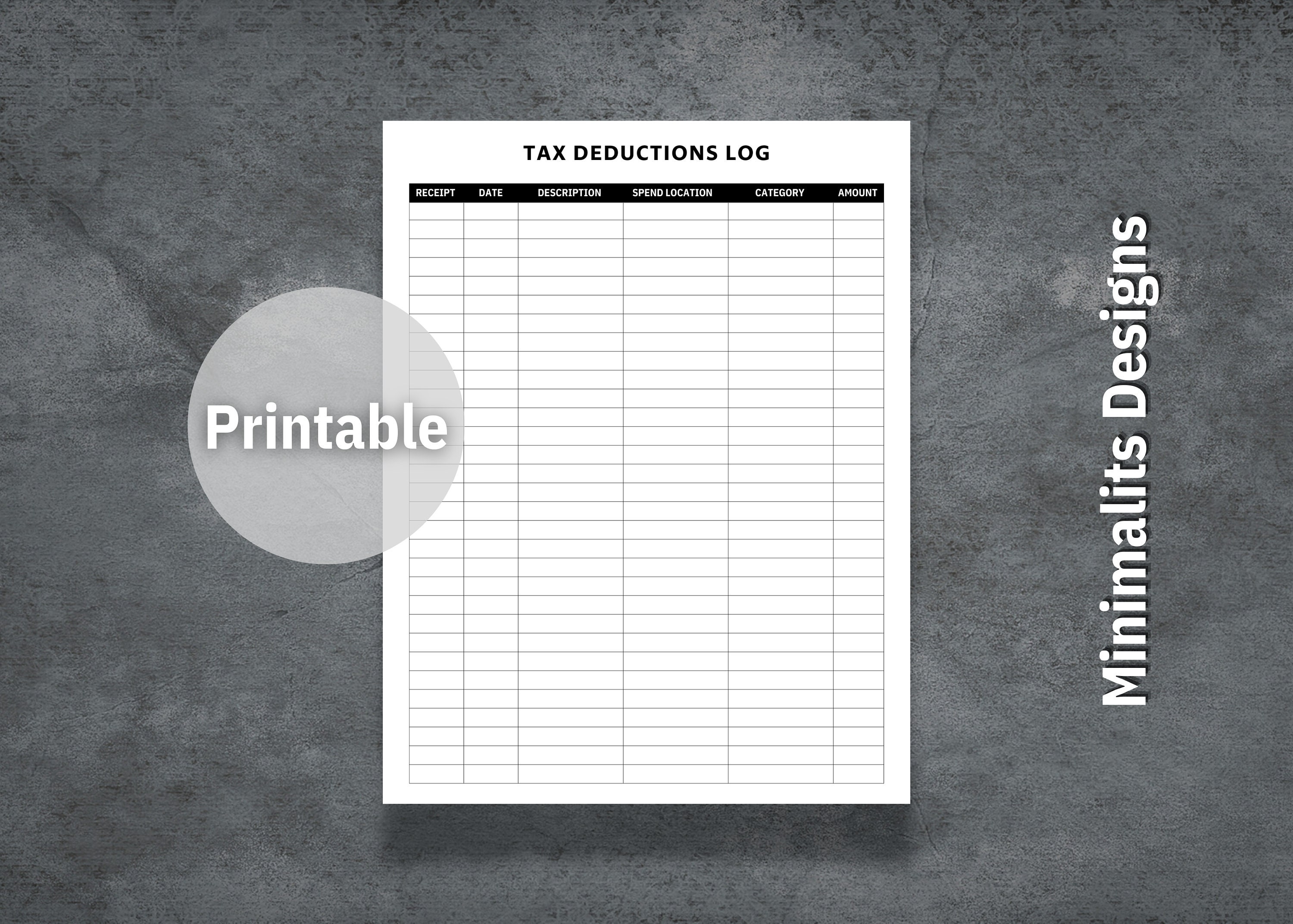 Tax Deductions Log, Financial Planner, Business Tax Log, Purchase ...