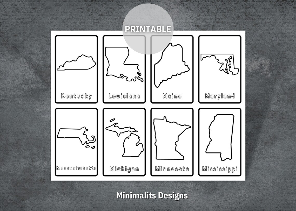 US States Flash Cards, Preschool Flashcards, Printable Montessori Cards ...