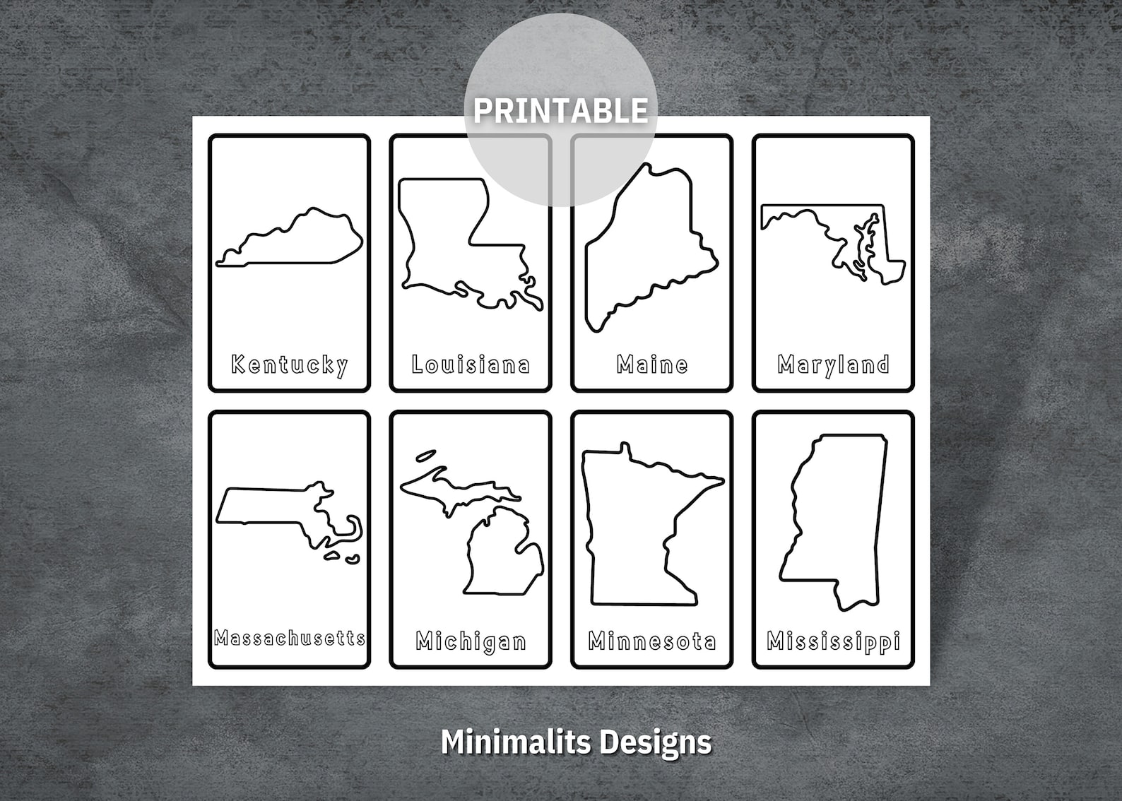 US States Flash Cards, Preschool Flashcards, Printable Montessori Cards ...