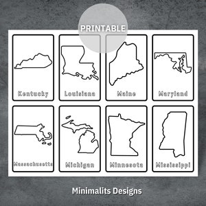 US States Flash Cards, Preschool Flashcards, Printable Montessori Cards ...