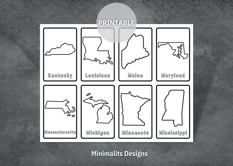 US States Flash Cards, Preschool Flashcards, Printable Montessori Cards ...