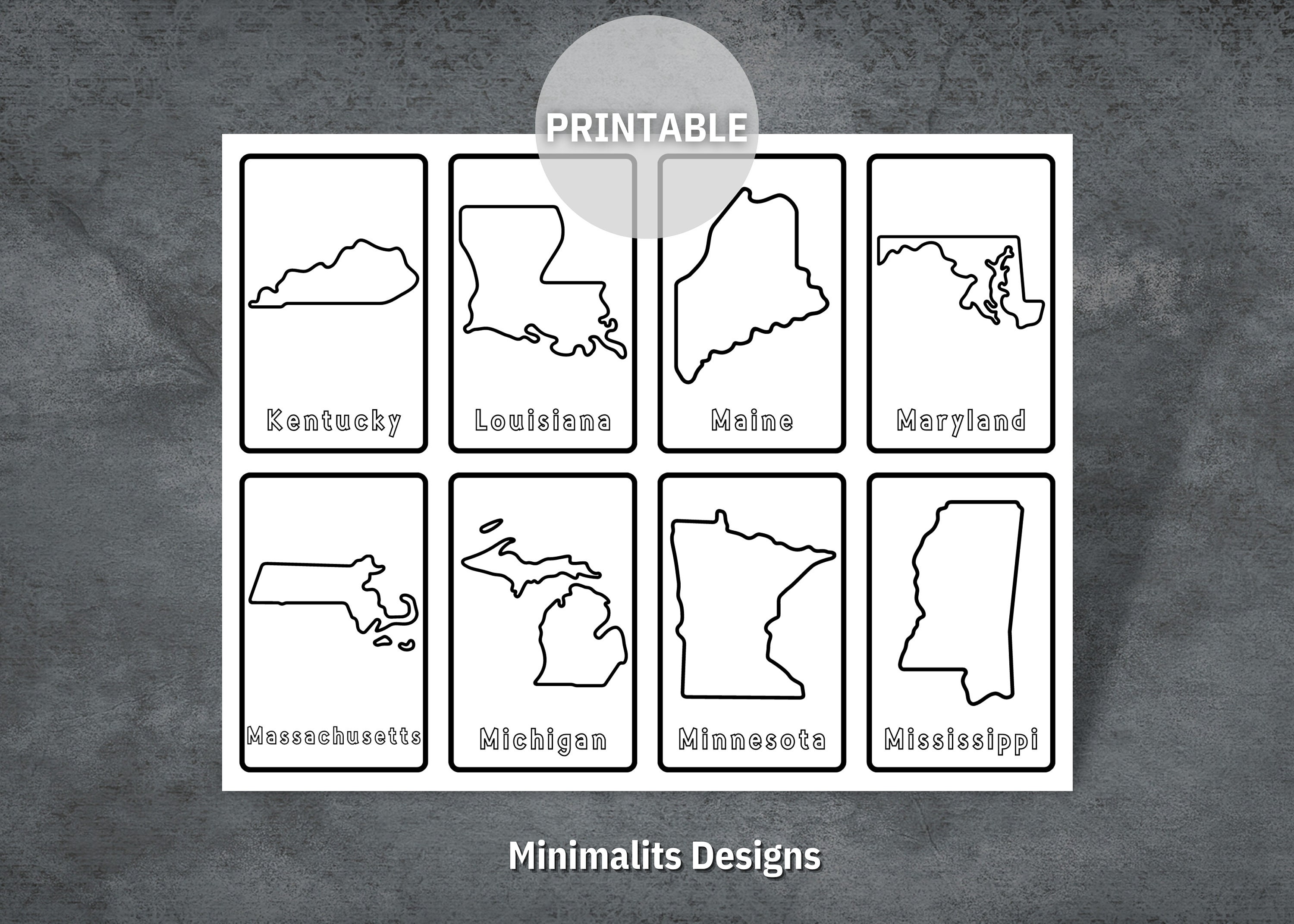 US States Flash Cards, Preschool Flashcards, Printable Montessori Cards ...