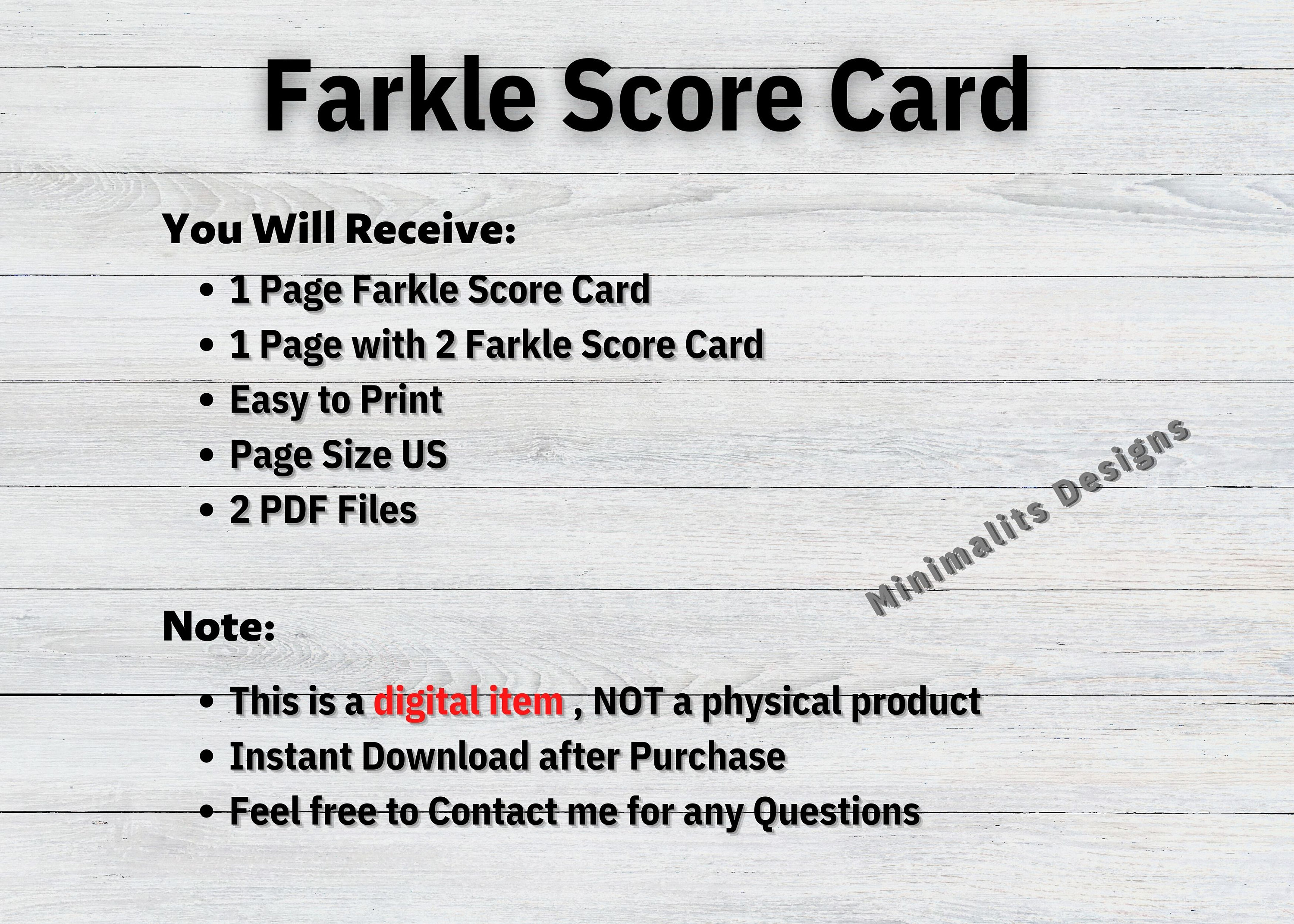 Farkle Score Card, Farkle Score Pad, Dice Game Card, Farkle Game ...