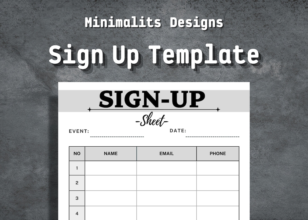 Sign up Template, Sign up Sheet, Event Sign Up, Instant Download - Etsy