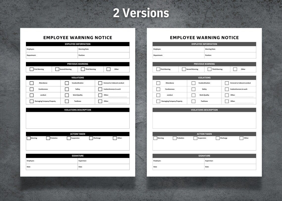 Employee Warning Notice Warning Notice Sheet Printable - Etsy