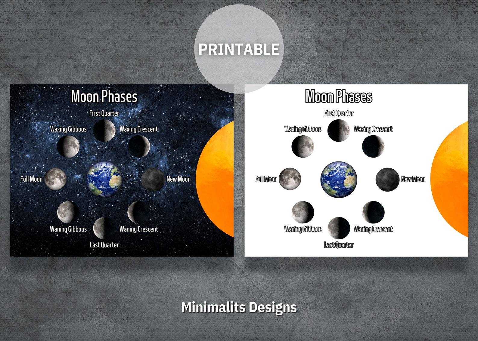 Moon Phases Flash Cards, Preschool Flashcards, Printable Montessori ...