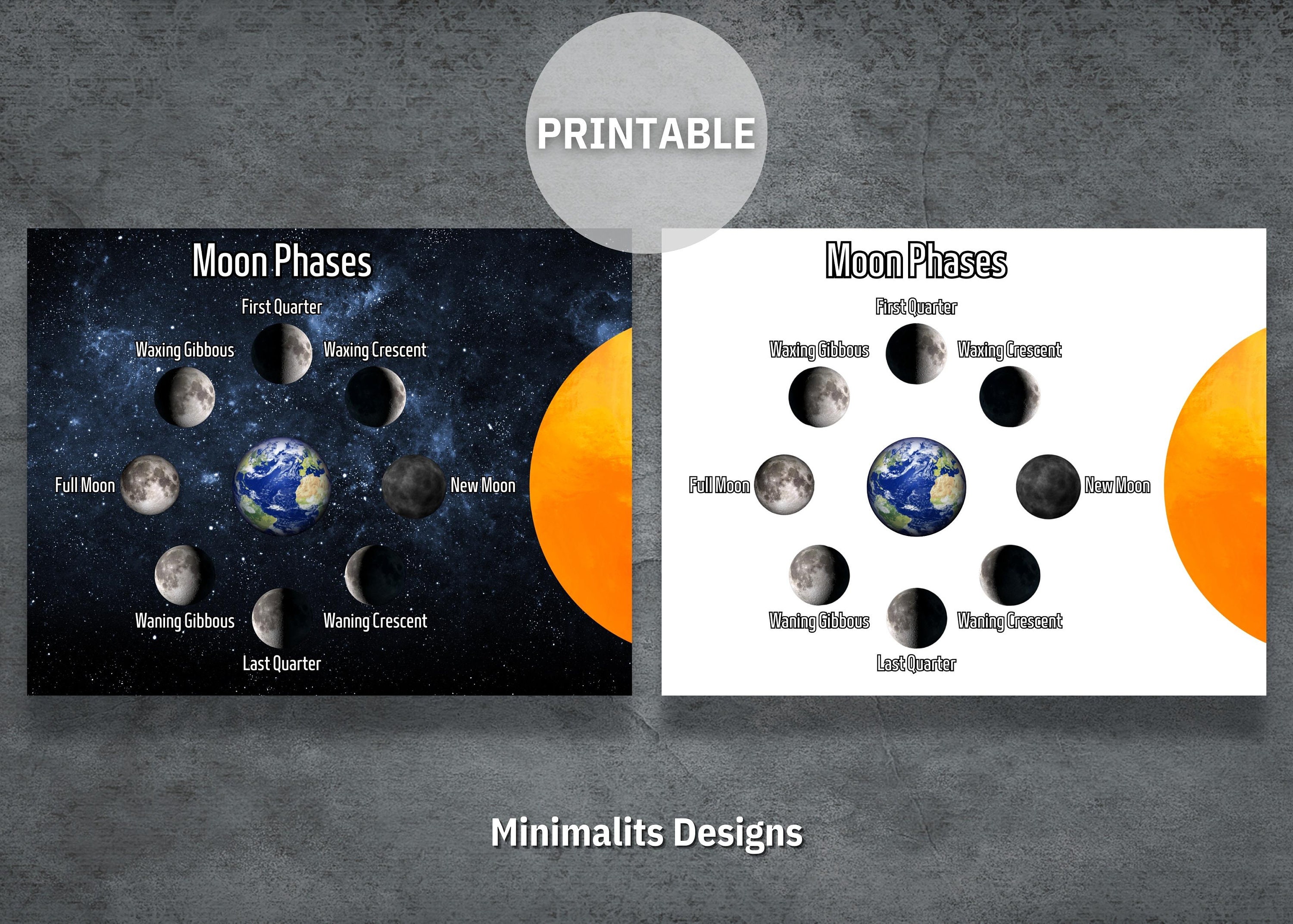 Moon Phases Flash Cards, Preschool Flashcards, Printable Montessori ...