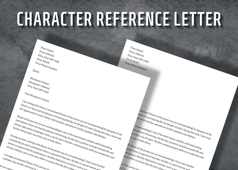 Character Reference Letter, Supporting Letter, Letter of Recommendation ...