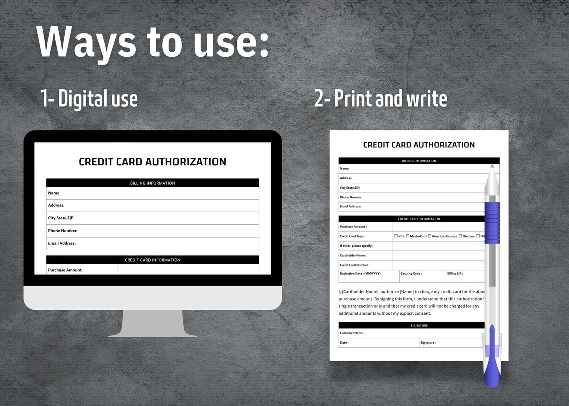 Credit Card Authorization Credit Card Billing Billing - Etsy