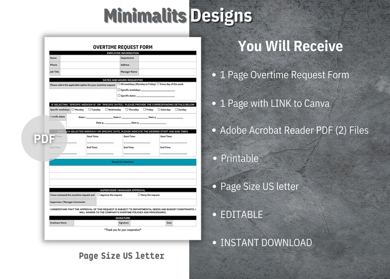 Overtime Request Form, Printable Employee Time Template, HR Templates ...