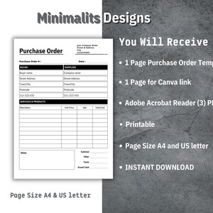 Purchase Order Sheet, Editable Purchase Order Form, Purchase Order ...