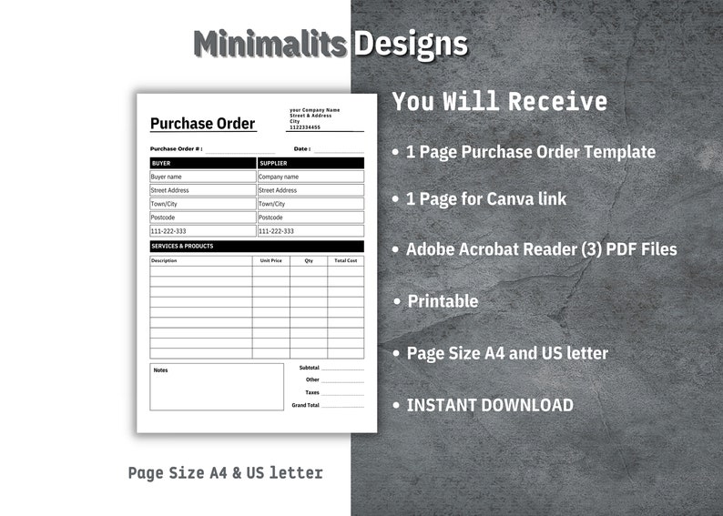 Purchase Order Sheet, Editable Purchase Order Form, Purchase Order ...