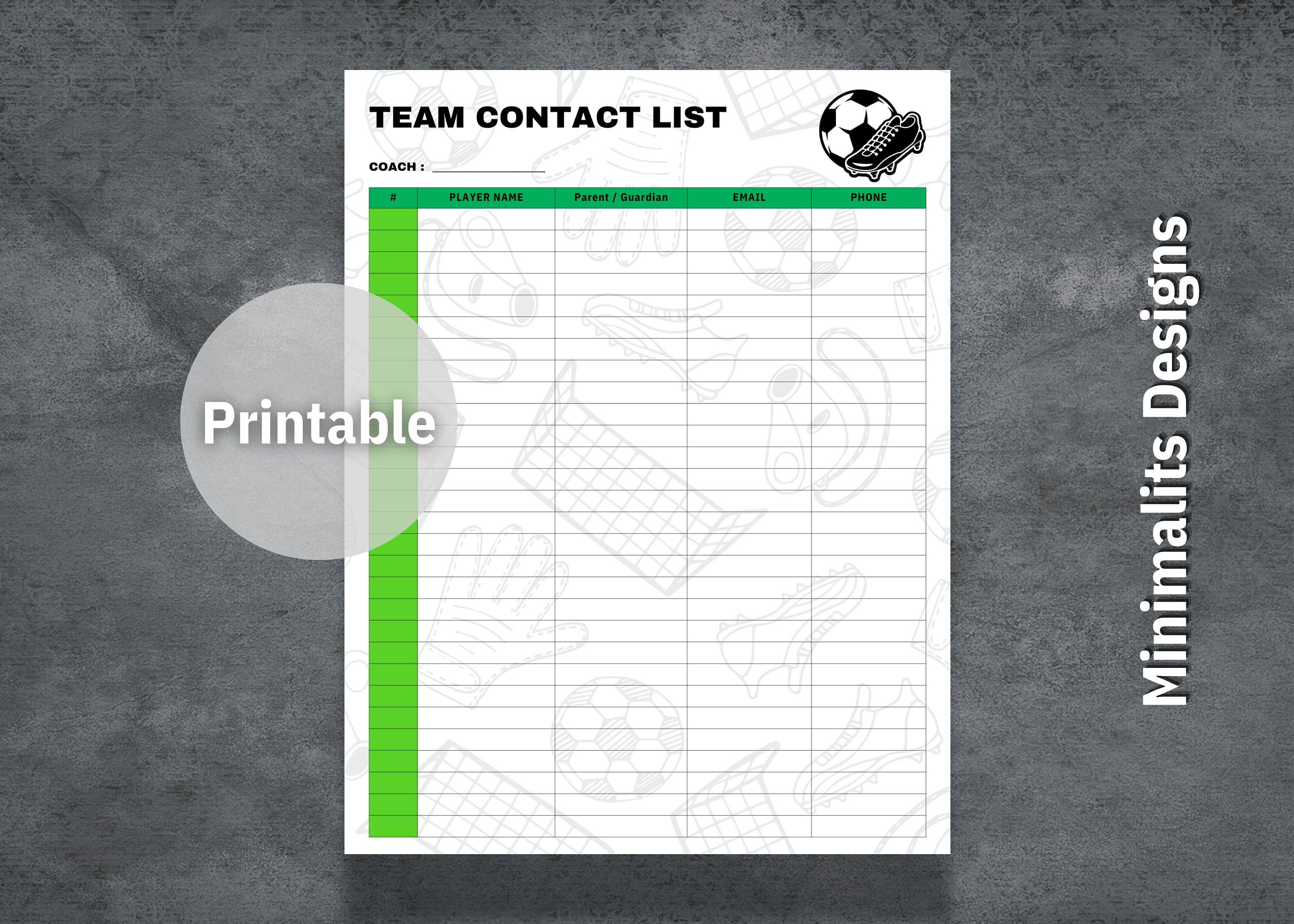 Football Team Contact List, Information Sheet, Printable Contact Sheet ...