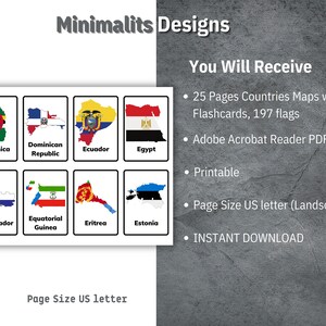 Countries Maps With Flags Flash Cards, Printable Flashcards, United ...