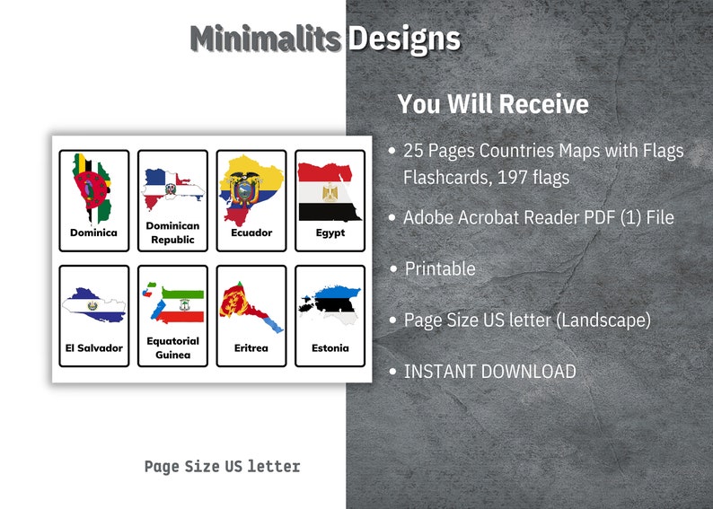 Countries Maps With Flags Flash Cards, Printable Flashcards, United ...
