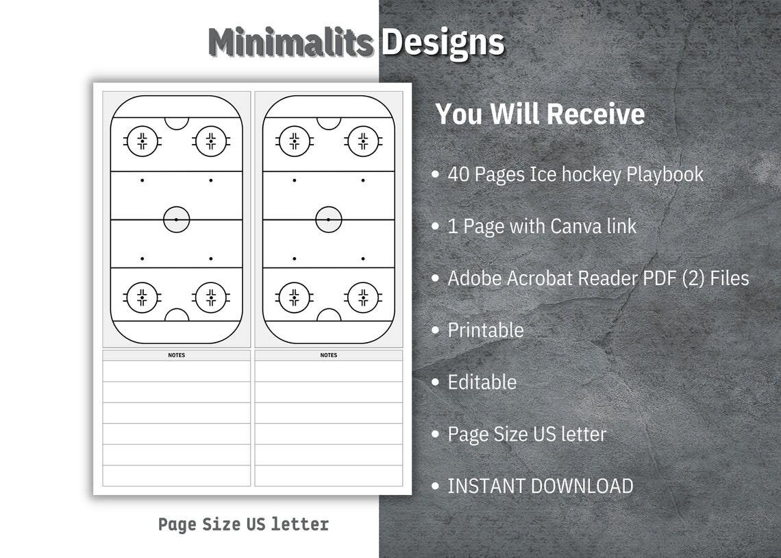 Ice Hockey Playbook Template Printable Blank Ice Hockey Rink - Etsy