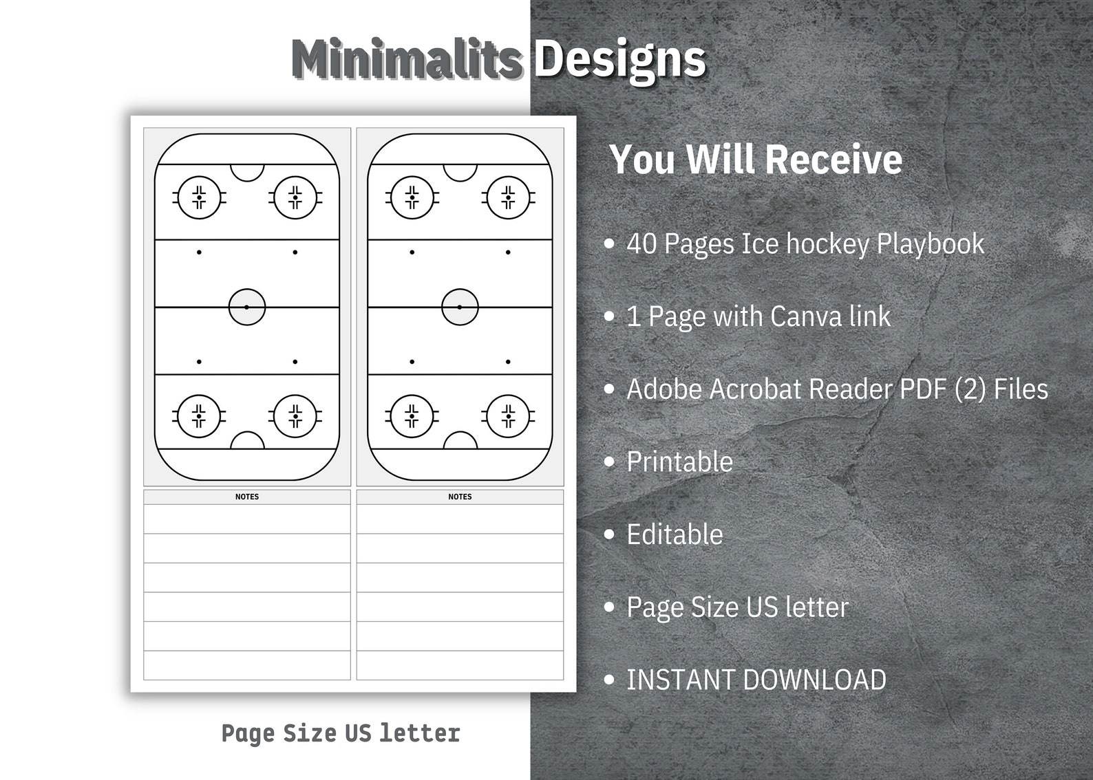 Ice Hockey Playbook Template Printable Blank Ice Hockey Rink - Etsy