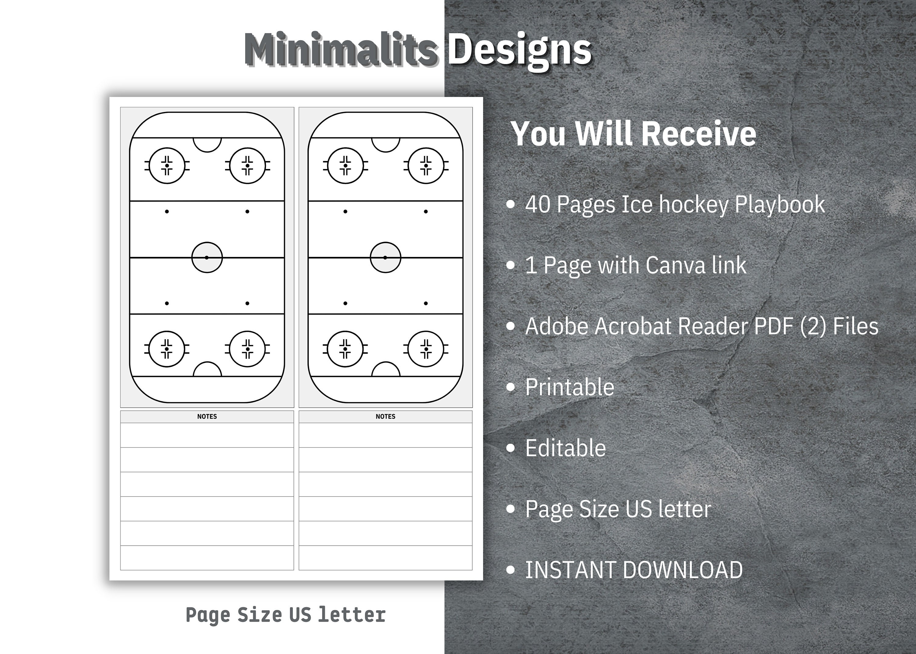 Ice Hockey Playbook Template Printable Blank Ice Hockey Rink - Etsy