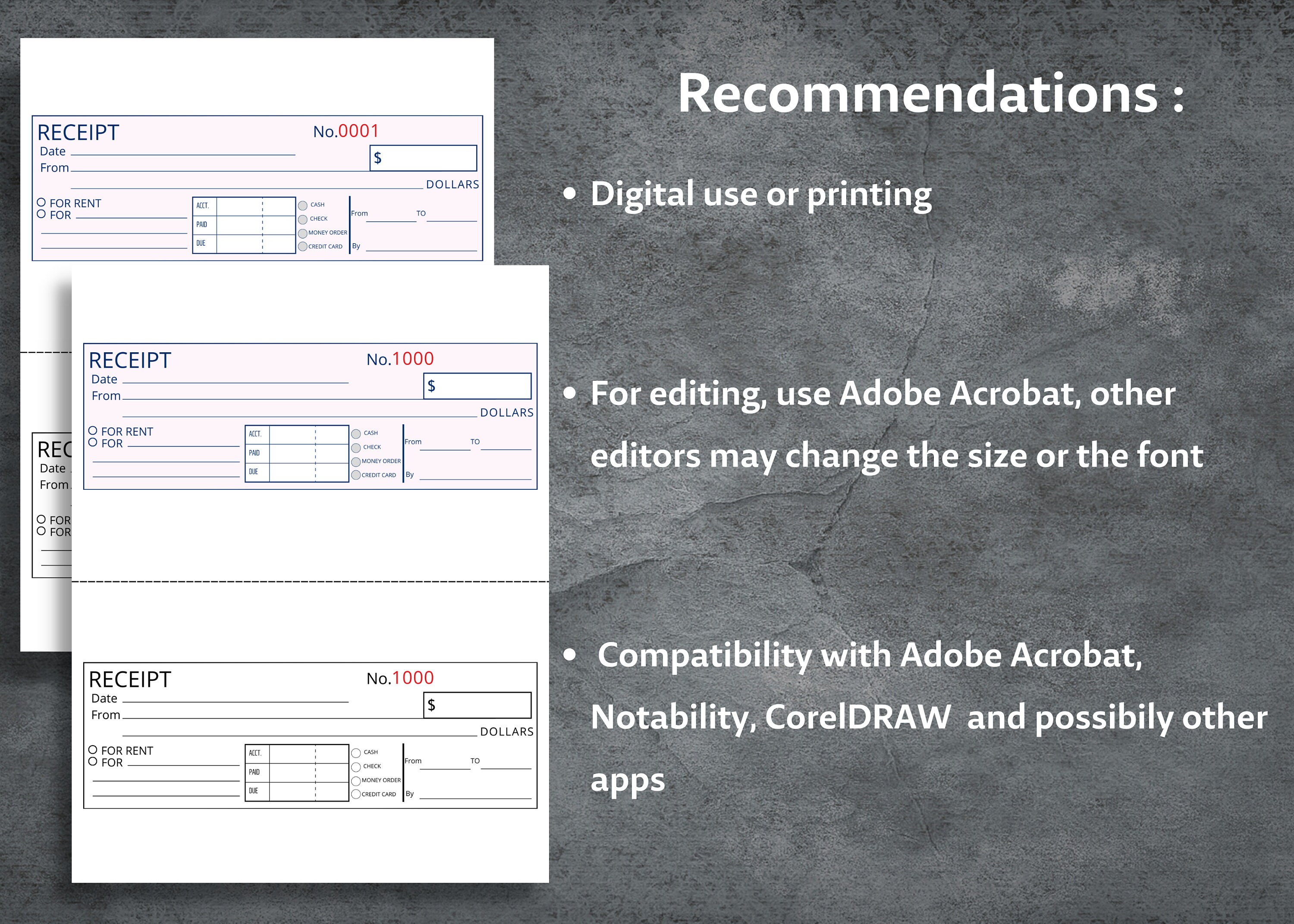 Money or Rent Receipt, Printable Receipt, Rent Receipt, Cash Receipt ...