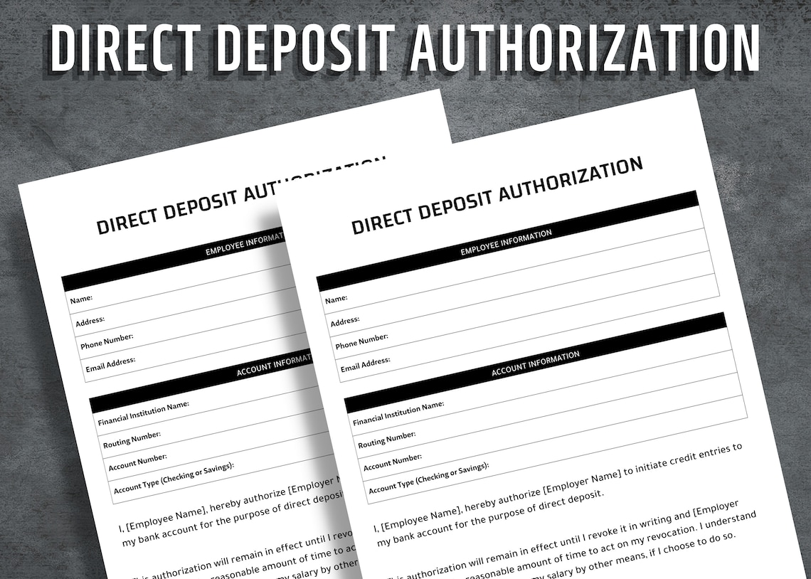 Direct Deposit Authorization, Employee Direct Deposit Authorization ...