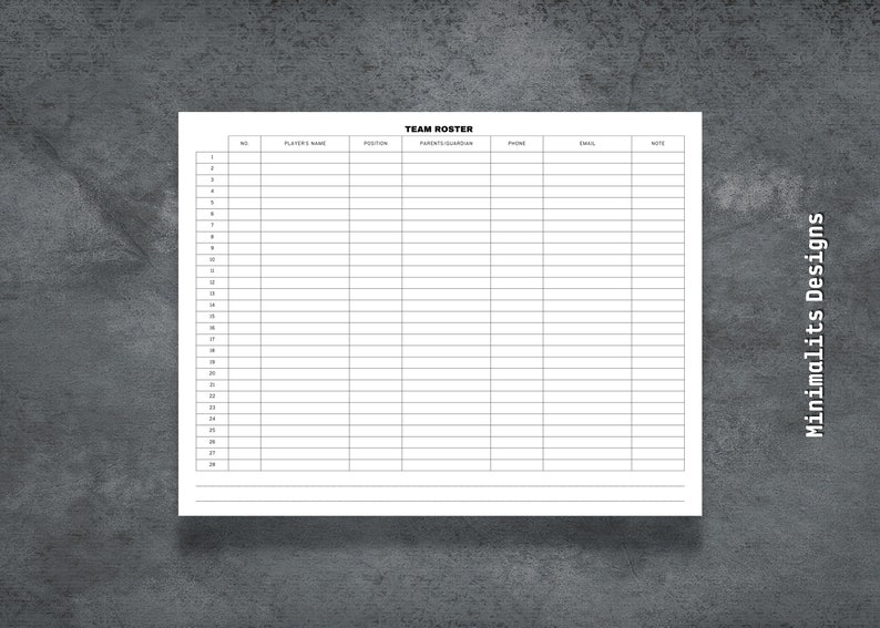 Team Roster Soccer Team Roster Printable Team Roster Sport - Etsy