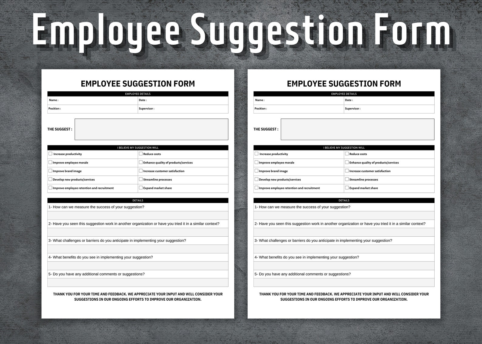 Employee Suggestion Form, Employee Ideas Form, Employee Suggestion Box ...