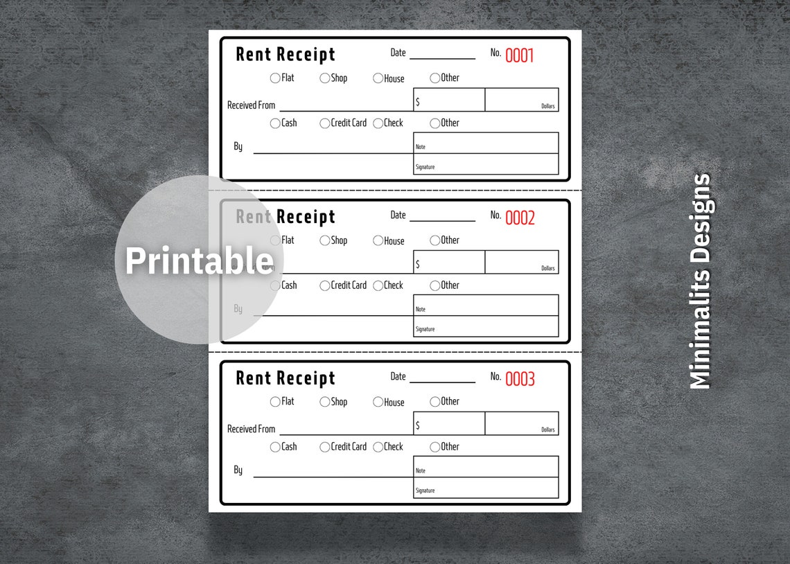Rent Receipt, Printable Receipt, Cash Receipt, Rent Receipt Template, Editable Rent Receipt ...