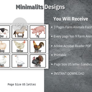 Farm Animals Flashcards, Preschool Flashcards, Printable Montessori ...
