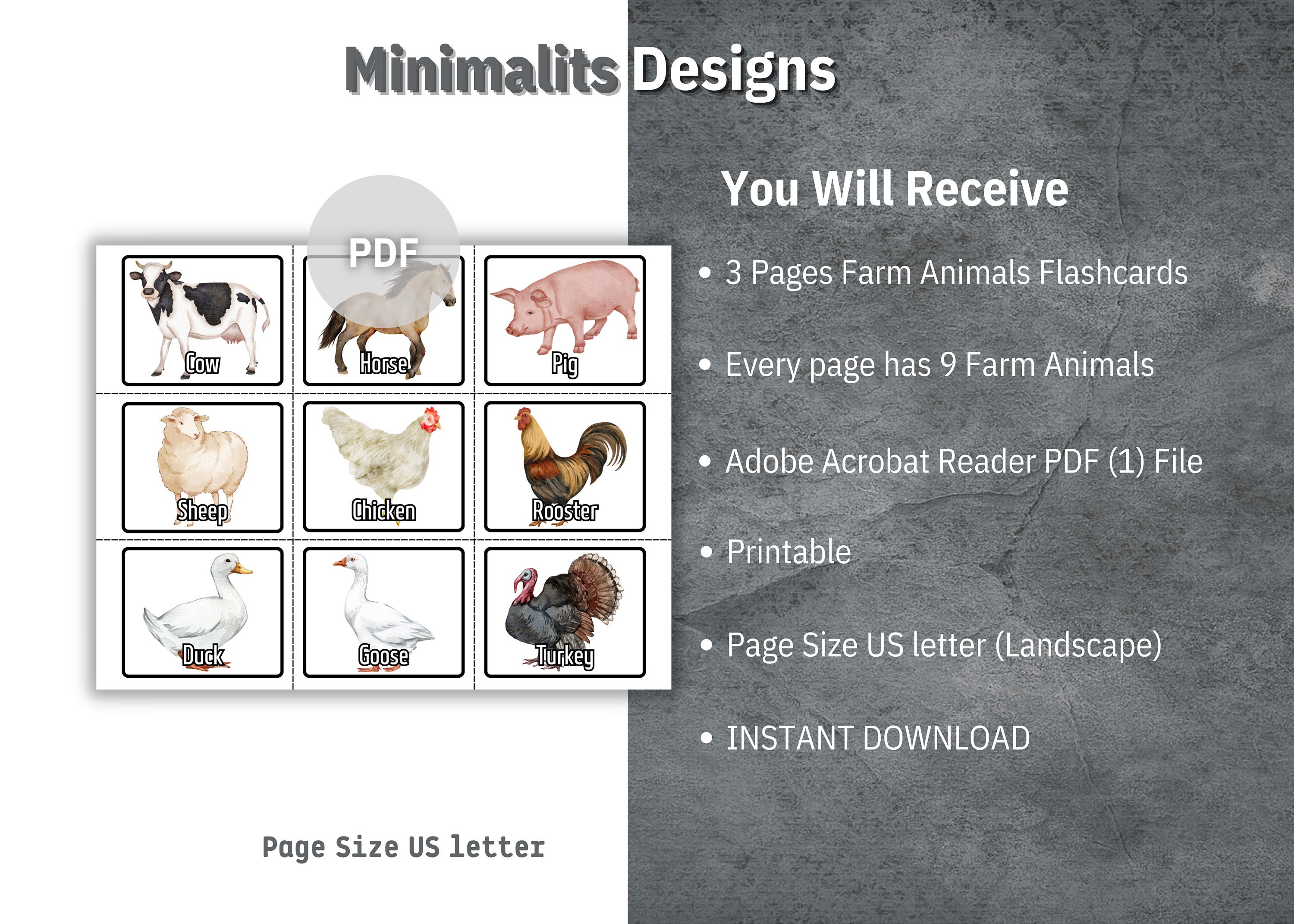 Farm Animals Flashcards, Preschool Flashcards, Printable Montessori ...