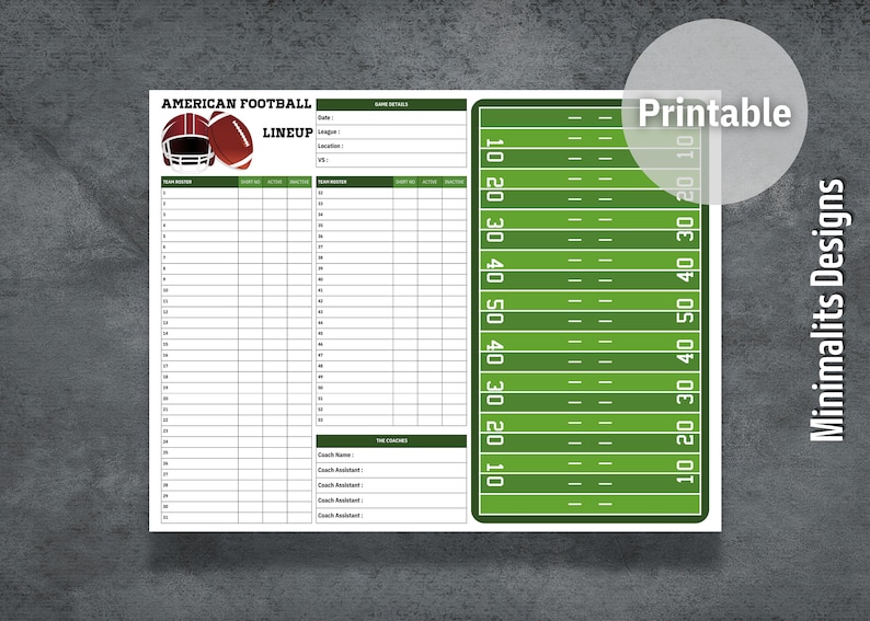 American Football Lineup, Football Lineup Maker, Football Game Day Strategy, Printable American ...