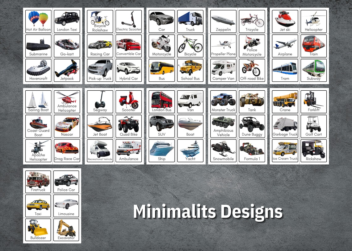 Vehicles Flash Cards, Preschool Flashcards, Printable Montessori Cards ...