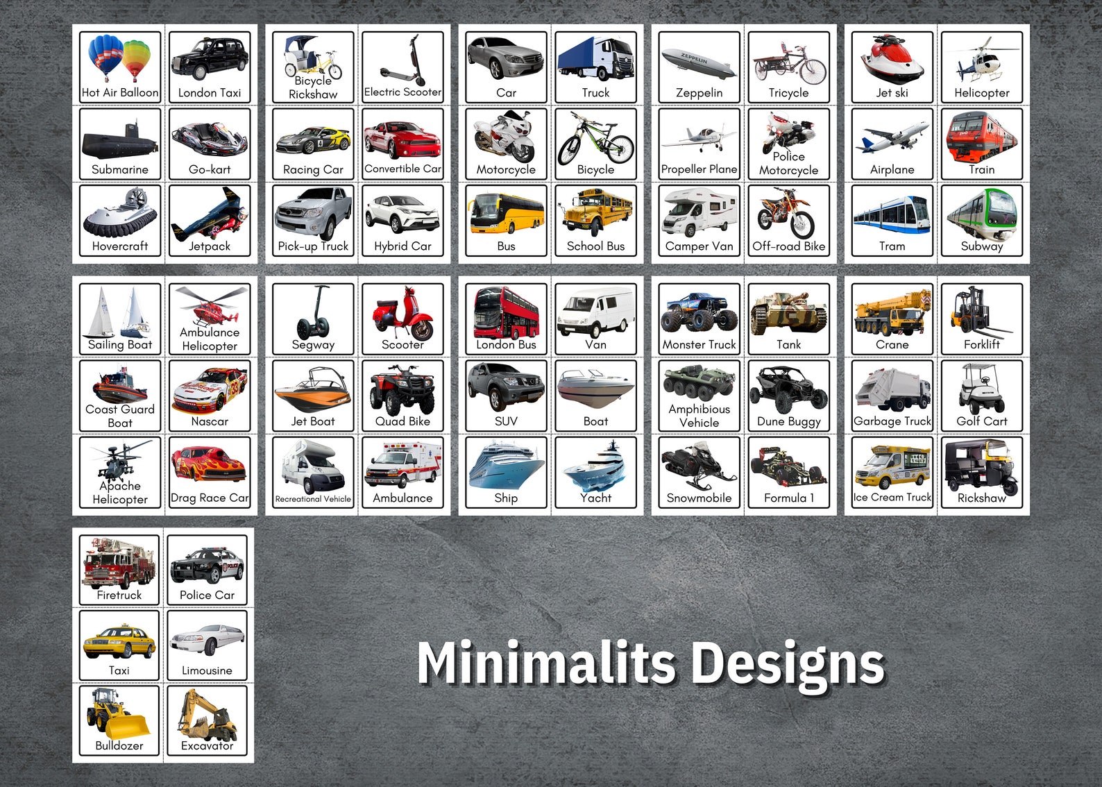 Vehicles Flash Cards, Preschool Flashcards, Printable Montessori Cards ...