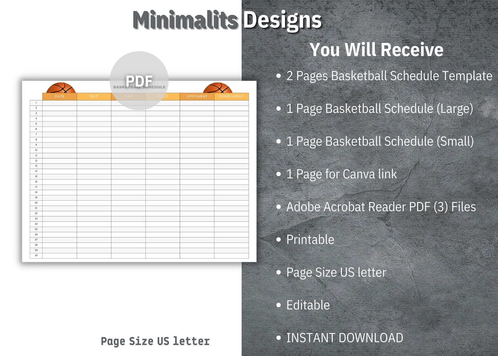 Basketball Schedule Template, Printable Basketball Schedule, Editable ...