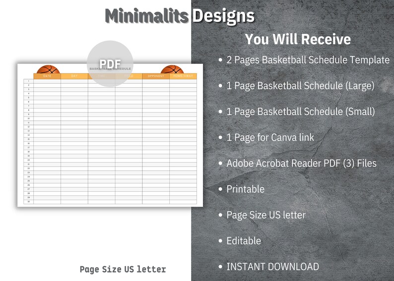 Basketball Schedule Template, Printable Basketball Schedule, Editable ...