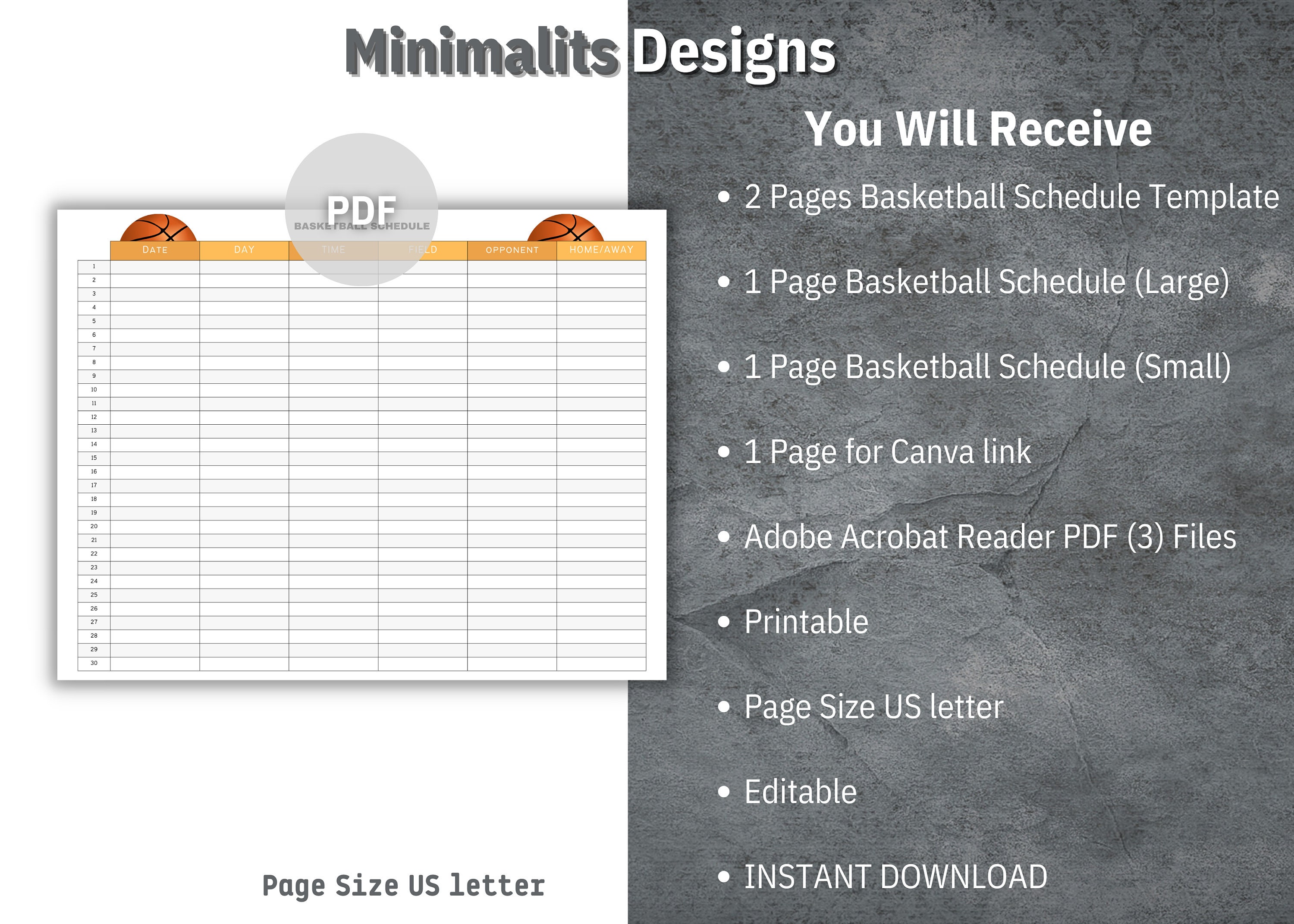 Basketball Schedule Template, Printable Basketball Schedule, Editable ...