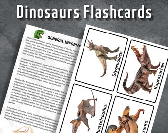 Dinosaur Flash Cards, Montessori Three Part Cards,realistic Watercolor ...