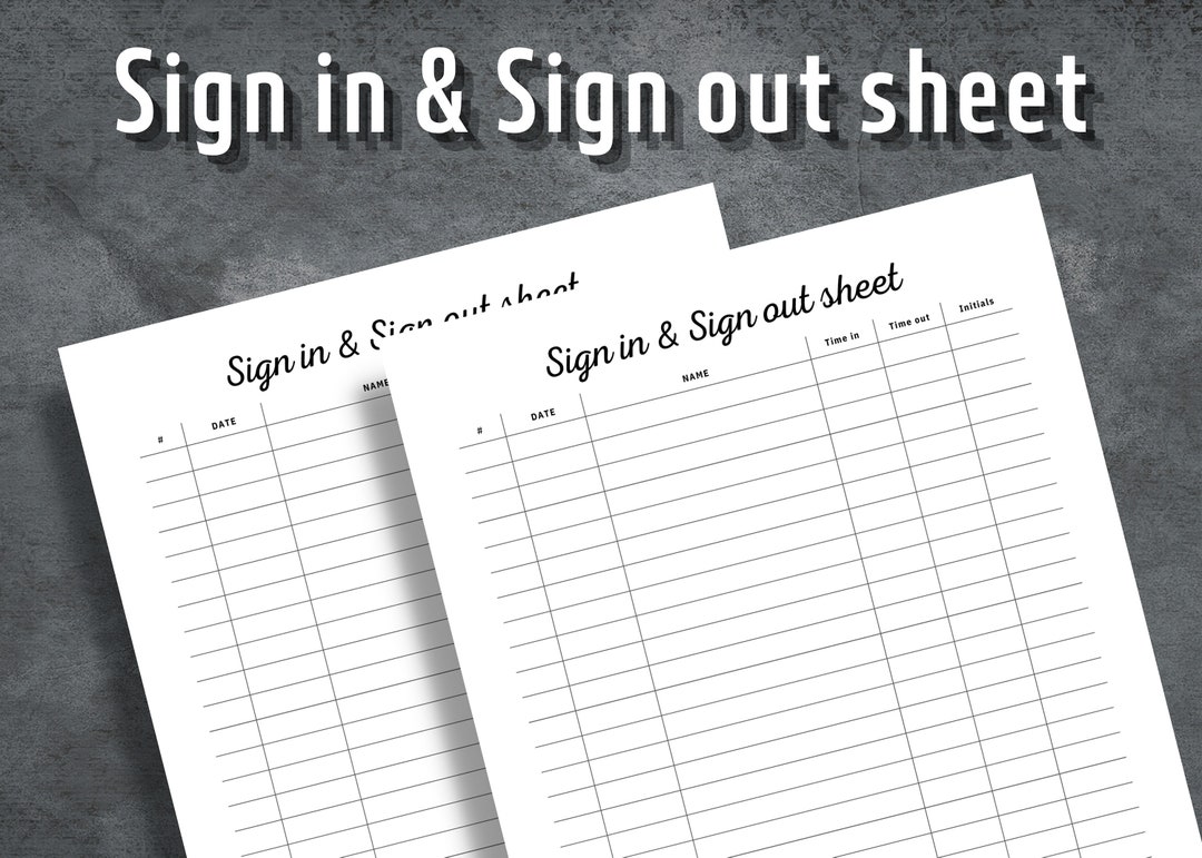 Sign in and Sign Out Sheet, Printable Sign in and Sign Out Sheet, Sign ...